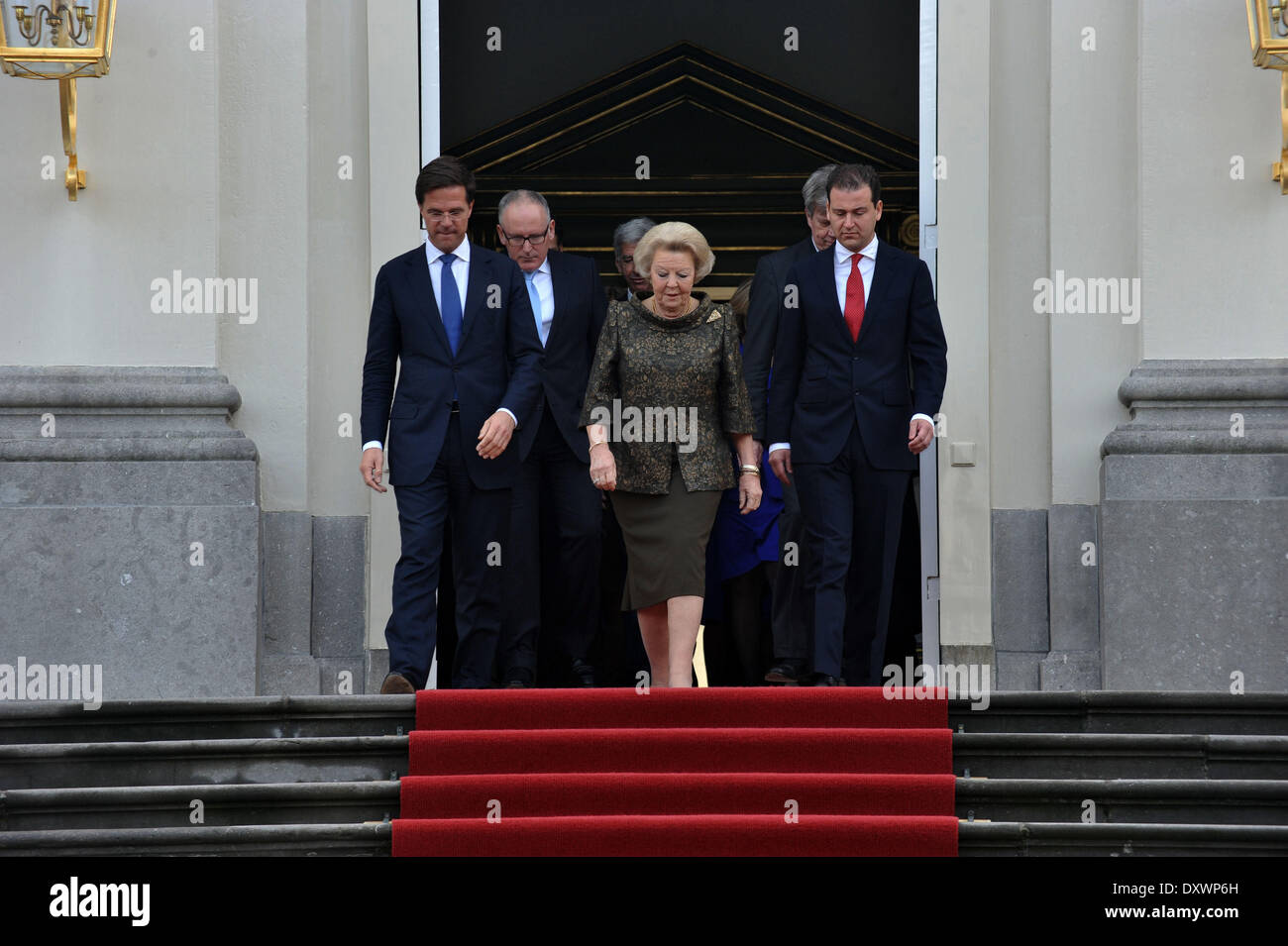 Queen Beatrix of The Netherlands with the new cabinet at the bordes of ...