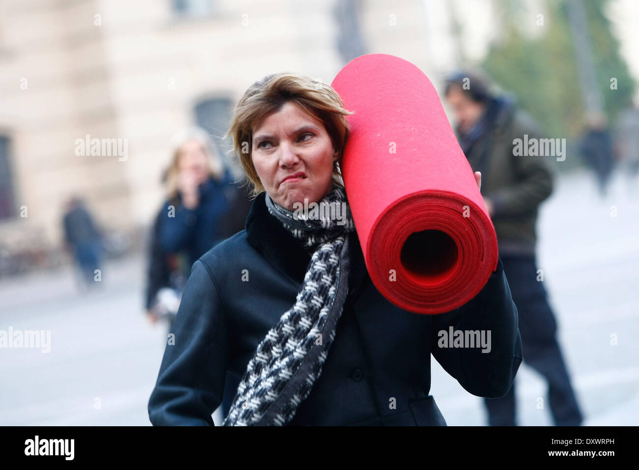 Bettina Boettinger carrying a red carpet (or is it an oversized yoga ...