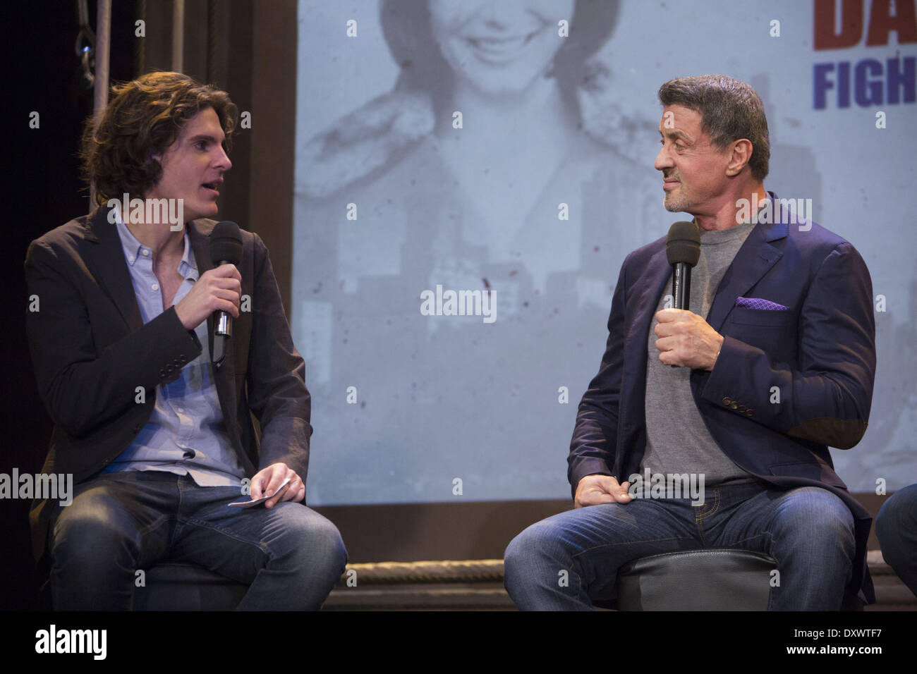 Alex Timbers and Sylvester Stallone at press conference for Rocky - Das ...