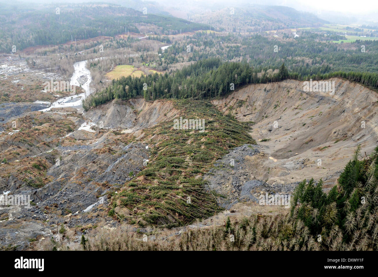 Aerial view of the aftermath of the mudslide more than a week after it ...