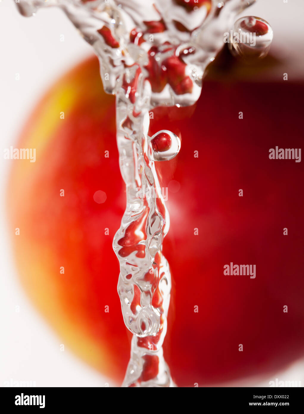 washing apple - red apple being washed under a jet of water, frozen ...