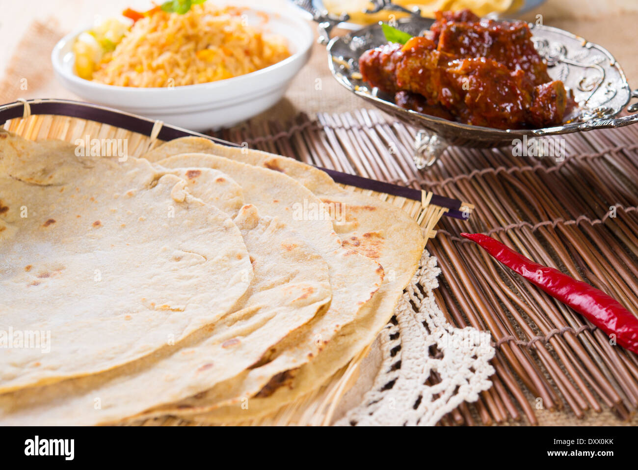 Indian flat-bread called chapati in basket Stock Photo - Alamy