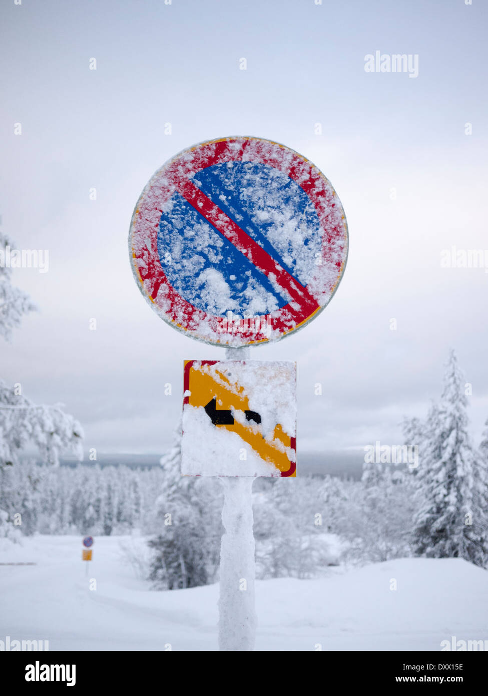 A no entry sign covered in snow in Lapland Finland Stock Photo - Alamy