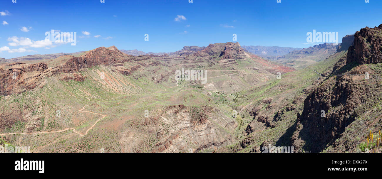 View from the Mirador de Fataga of Mt Barranco de Fataga, Gran Canaria ...