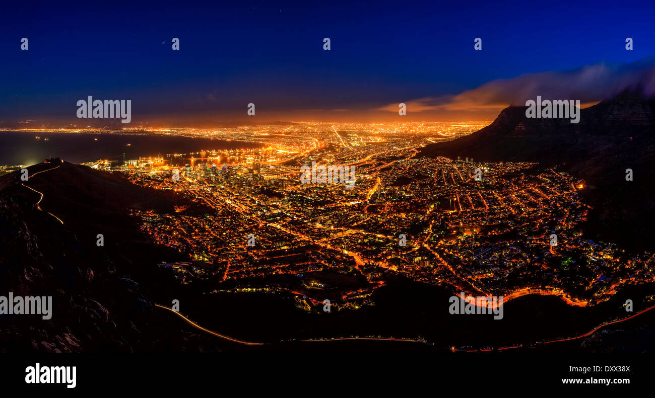 Cape Town at night, view from Lion’s Head Mountain, Cape Town, Western ...
