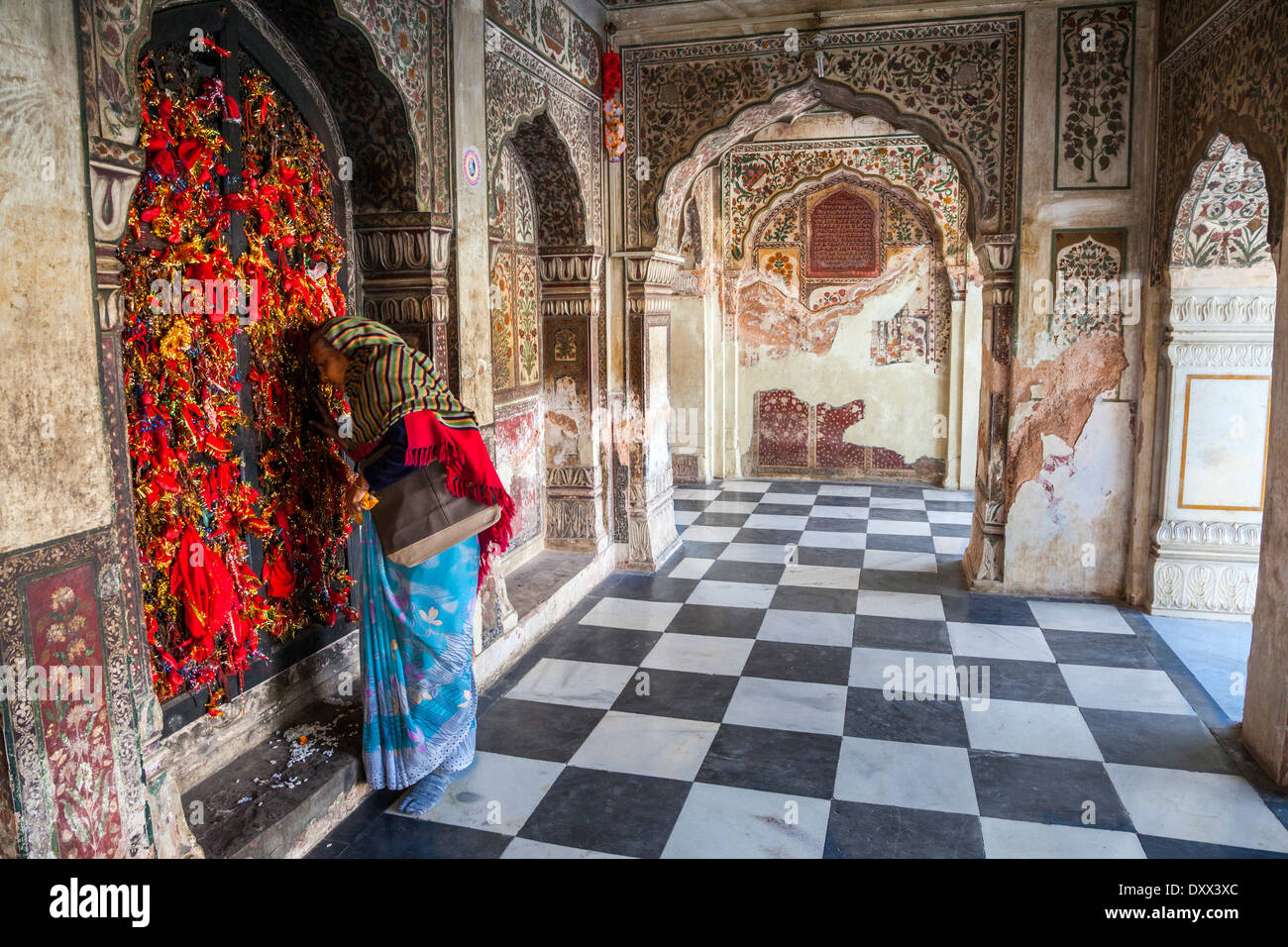 India, Dehradun. A Woman Worshiper Prays at the Sikh Durbar Shri Guru ...