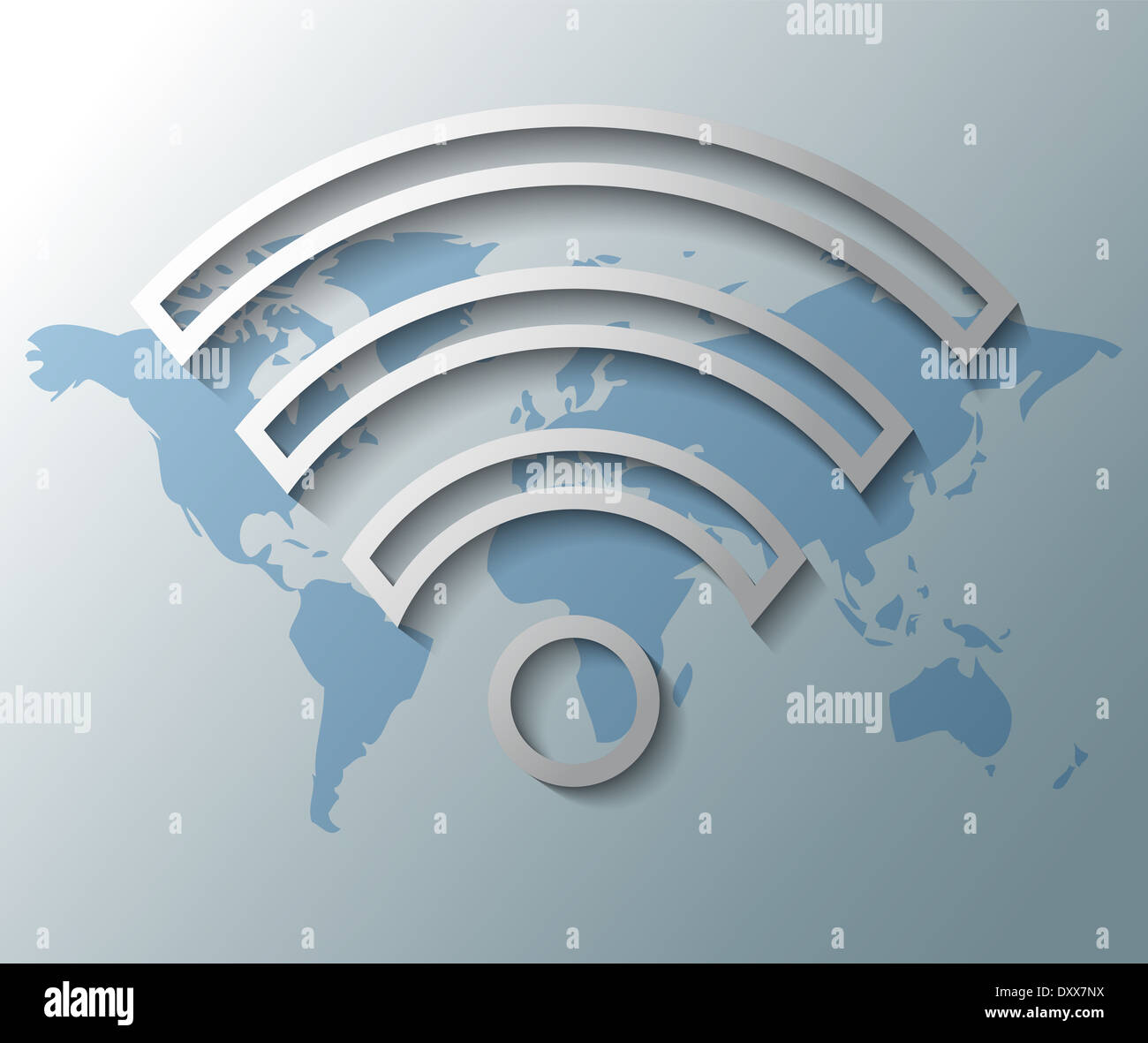 Illustration of wifi symbol with world map Stock Photo - Alamy