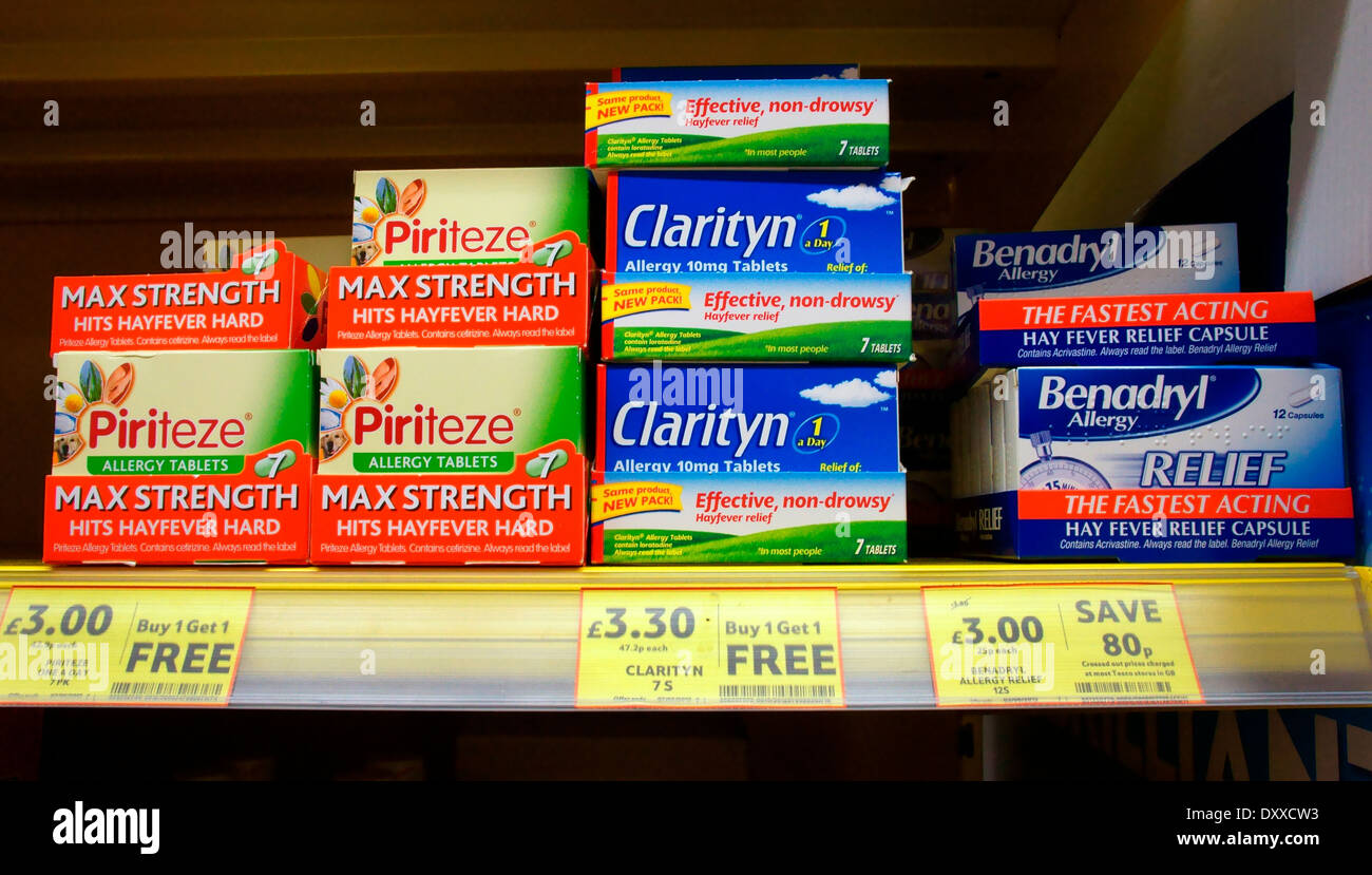 Hayfever relief tablets on sale in a supermarket Stock Photo - Alamy
