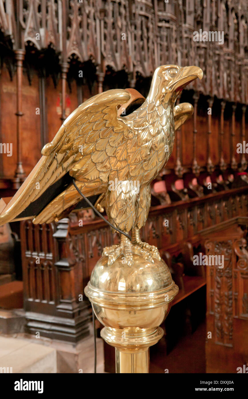 Imposing brass eagle lectern in front of 14th century choir stalls ...