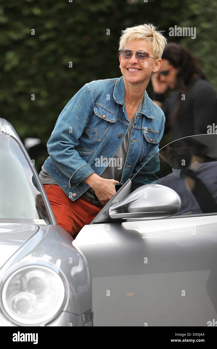 Ellen DeGeneres is all smiles as she returns to her car after eating ...
