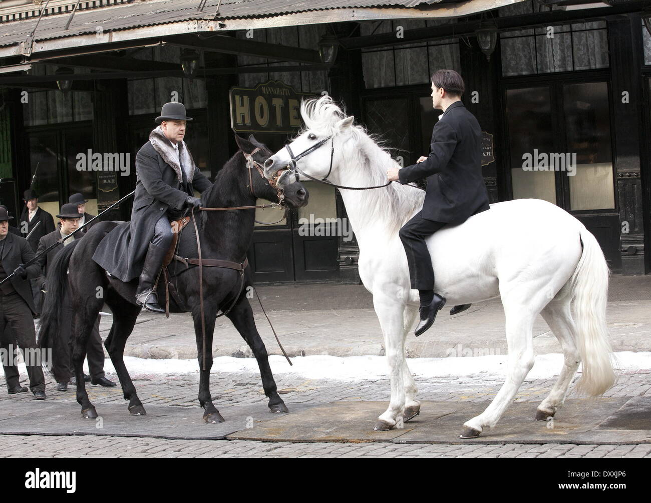 Colin Farrell Russell Crowe Actors seen on the film set of 'A Winter's ...