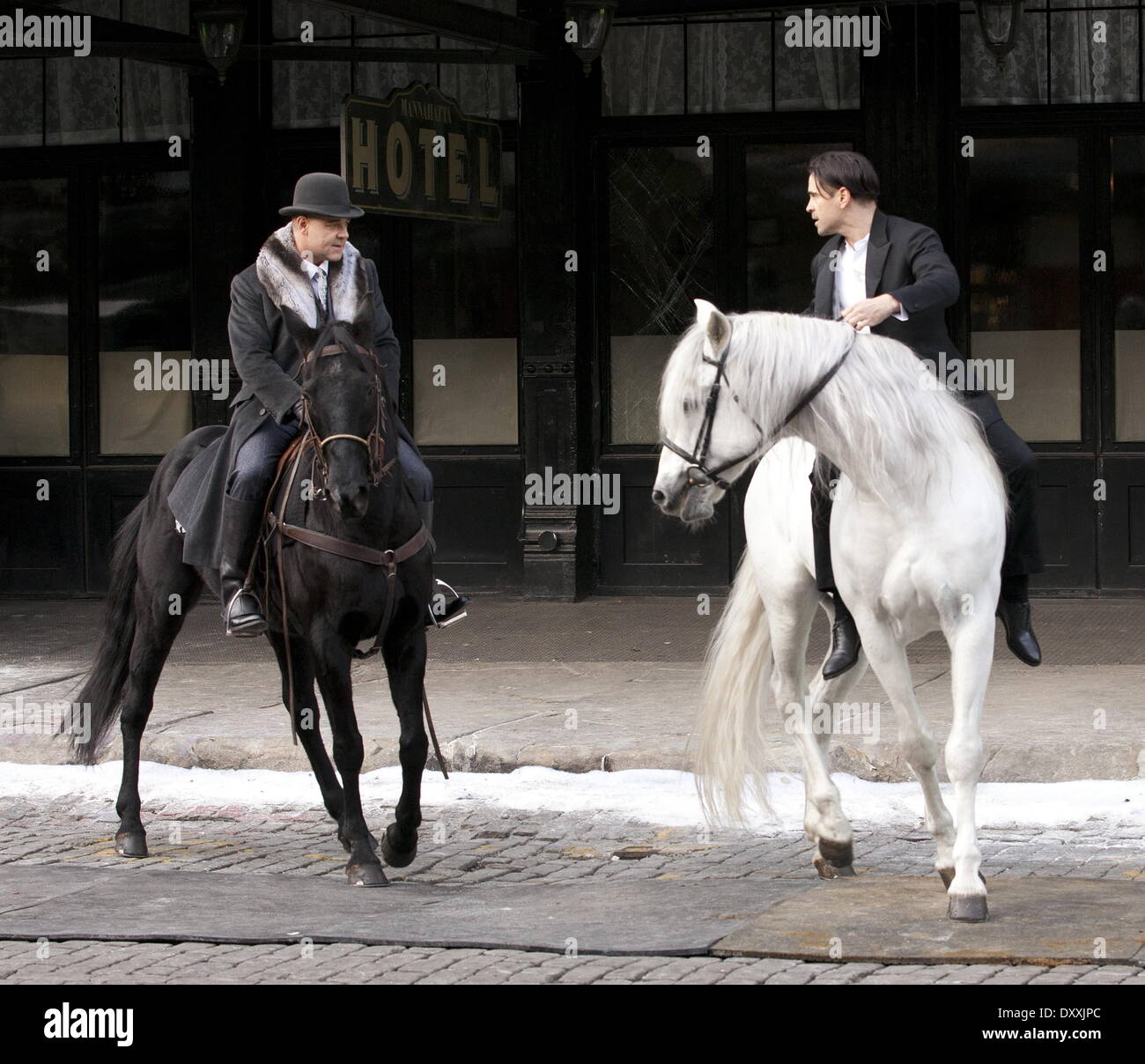 Colin Farrell Russell Crowe Actors seen on the film set of 'A Winter's ...