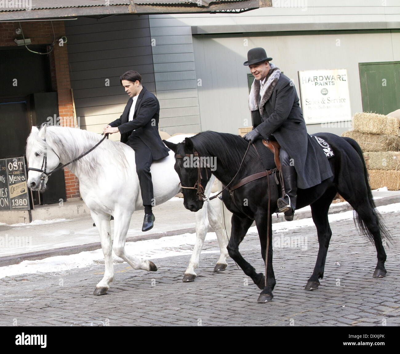 Colin Farrell Russell Crowe Actors seen on the film set of 'A Winter's ...
