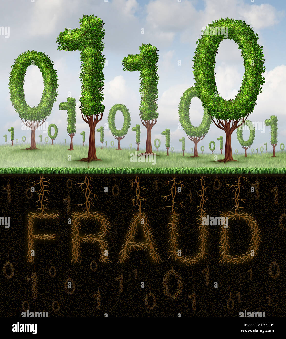 Fraud concept and internet scam symbol as a group of trees shaped as ...