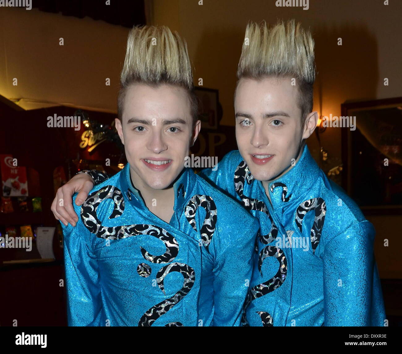 John Grimes and Edward Grimes aka Jedward pose backstage at the Olympia ...