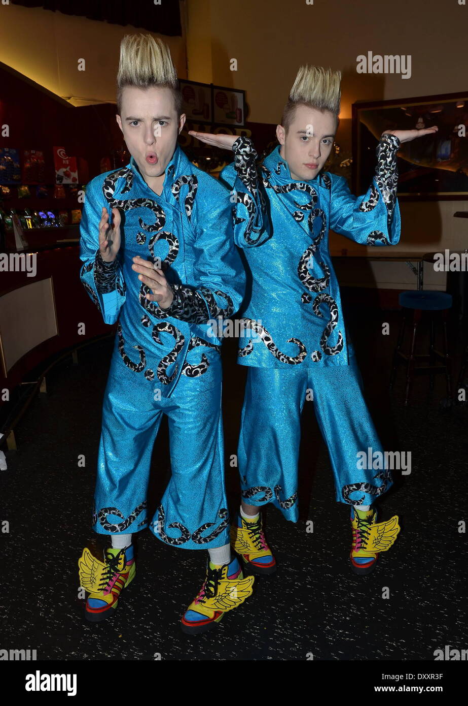 John Grimes and Edward Grimes aka Jedward pose backstage at the Olympia ...