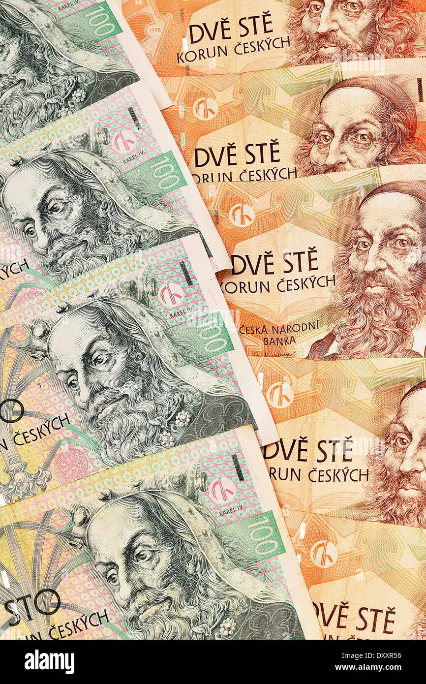 Czech currency, Czech crowns, CZK, banknotes, notes, 100, one hundred ...