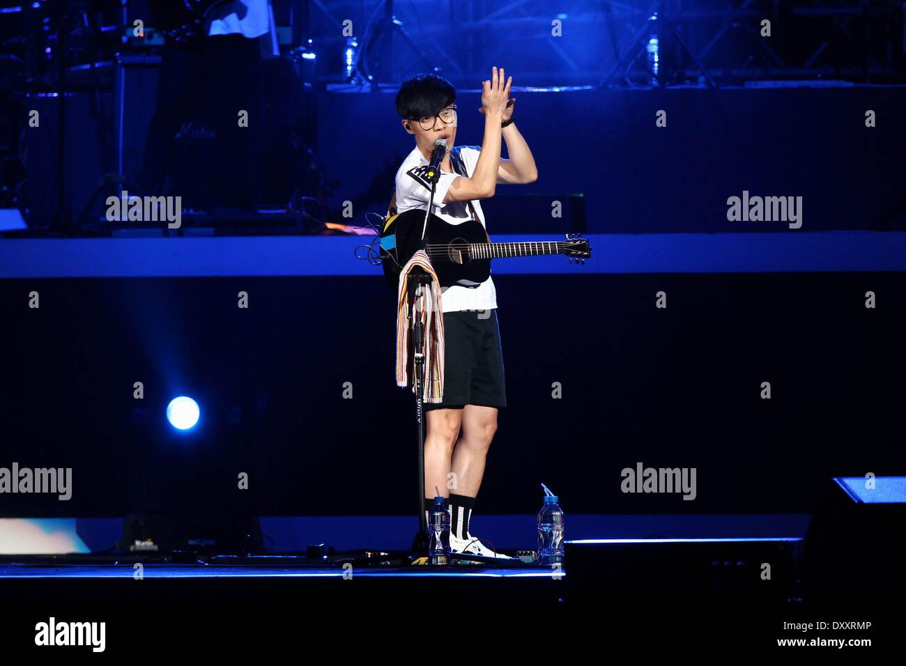 Taipei. 29th Mar, 2014. Singer Crowd Lu performs at his concert in ...