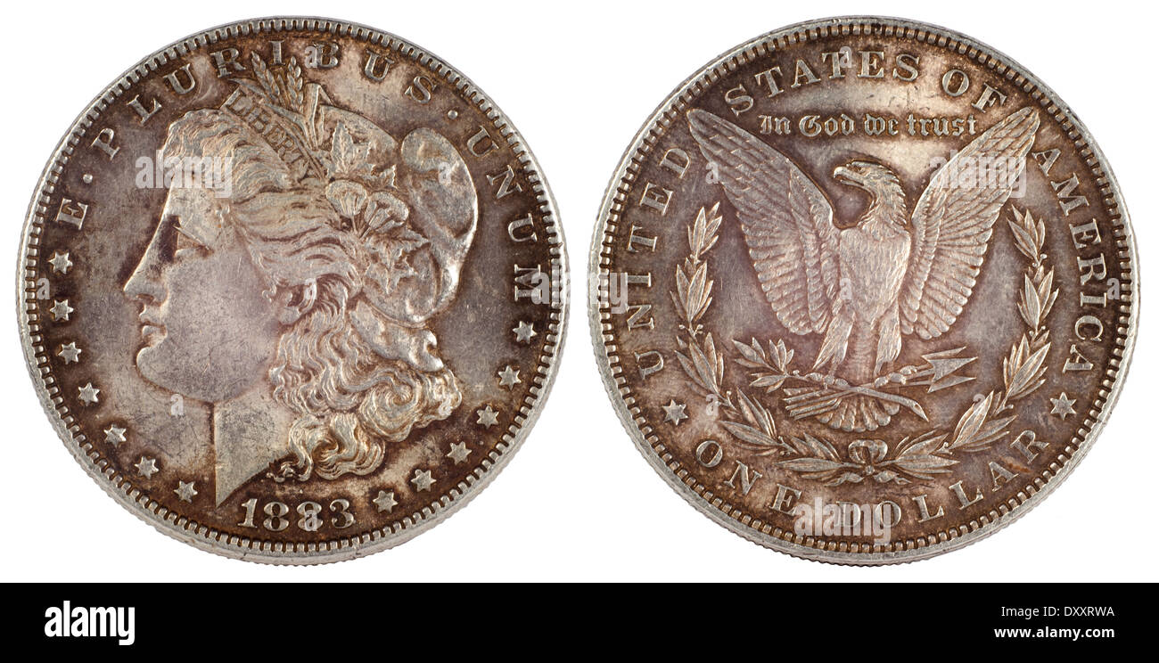 old silver coin dollar of usa 1883 year isolated on white background ...