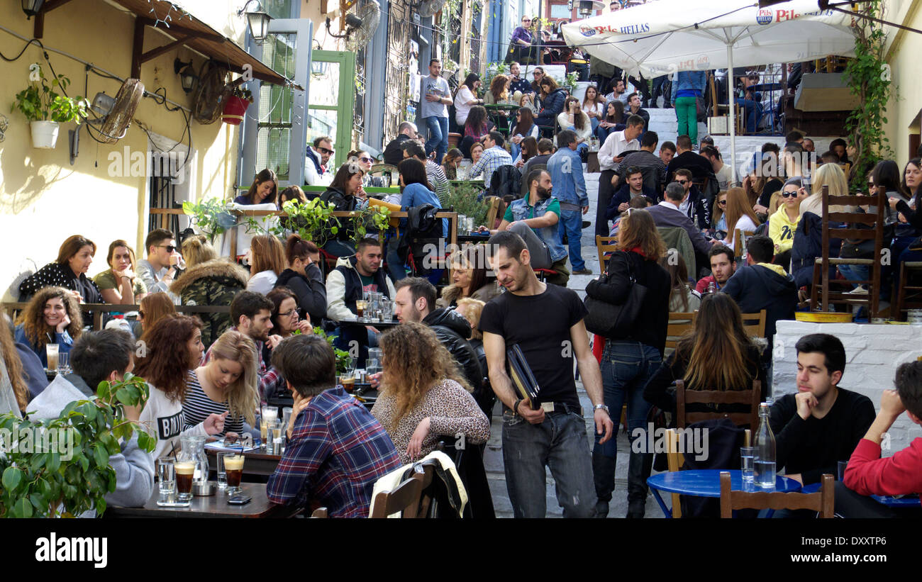greece athens plaka mnisikleous street giasemi cafe and bistro crowded ...