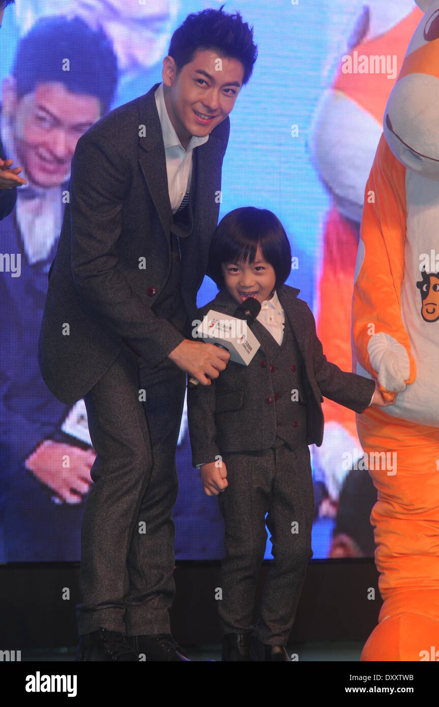 Shanghai, China. 28th Mar, 2014. Actor Jimmy Lin and his son attend ...