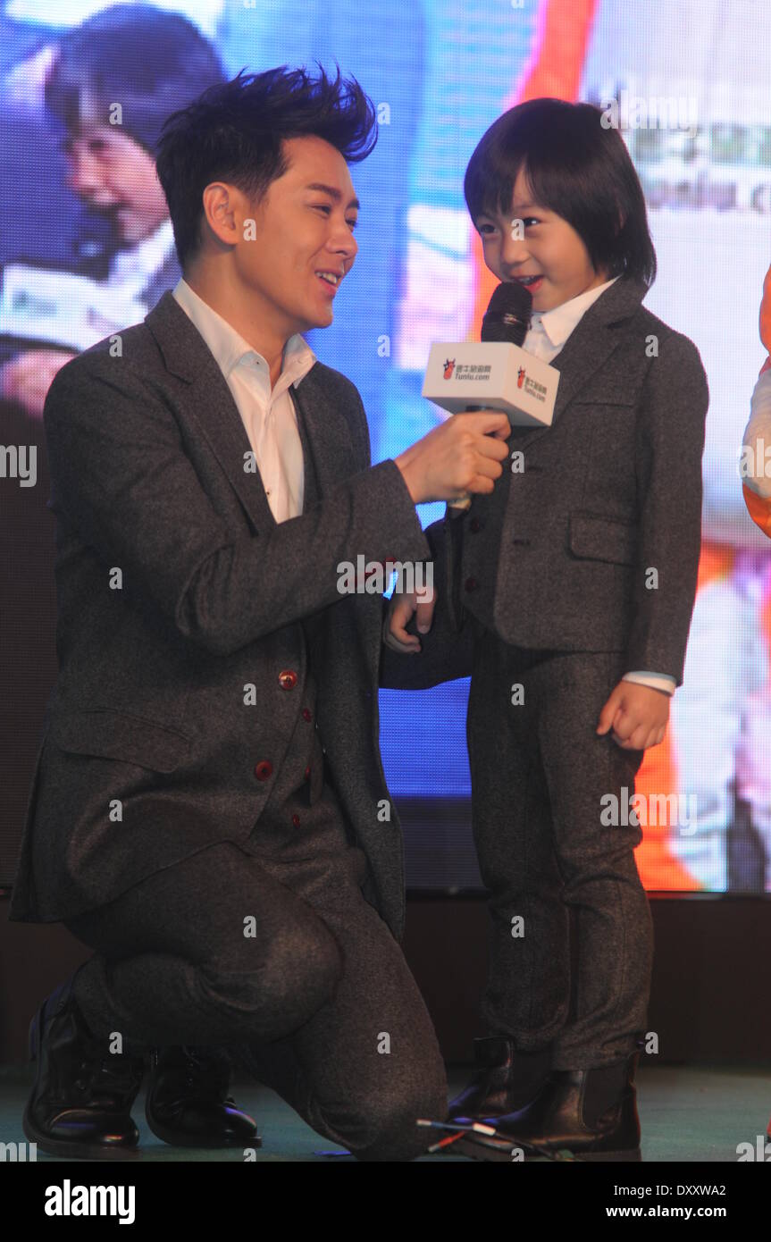 Shanghai, China. 28th Mar, 2014. Actor Jimmy Lin and his son attend ...