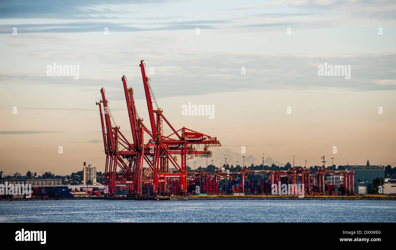 Mount Baker behind Port Metro Vancouver; Vancouver, British Columbia ...