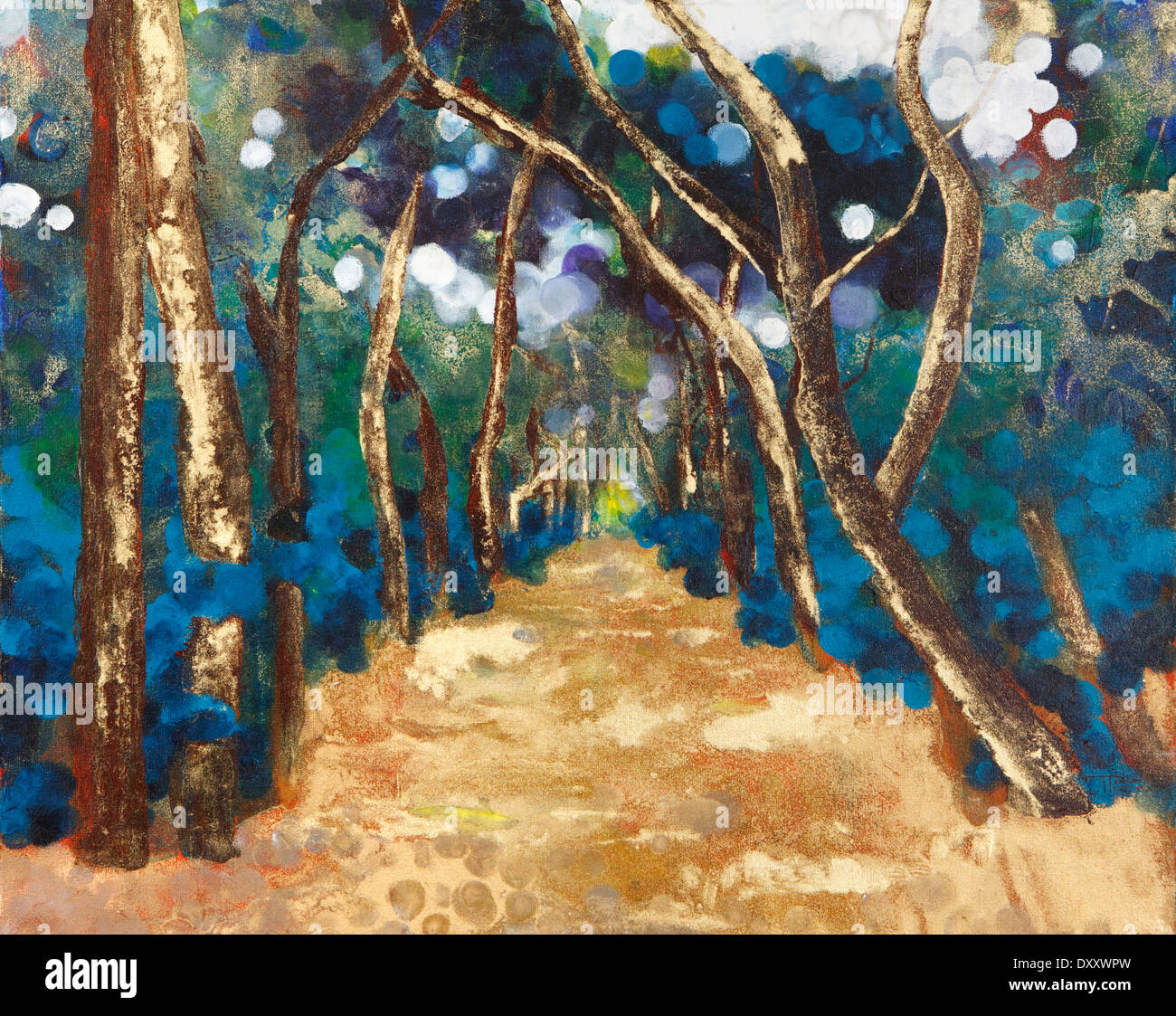 Painting of a path between the trees Stock Photo - Alamy