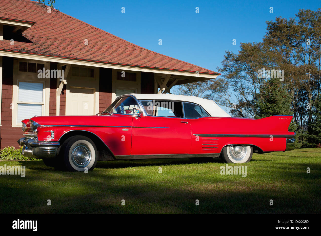 Vintage red cadillac; Quebec, Canada Stock Photo - Alamy