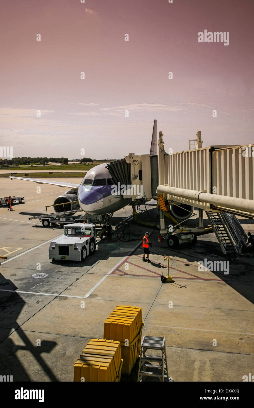 Boeing 737 at the gate of Tampa International Airport with a glowing ...