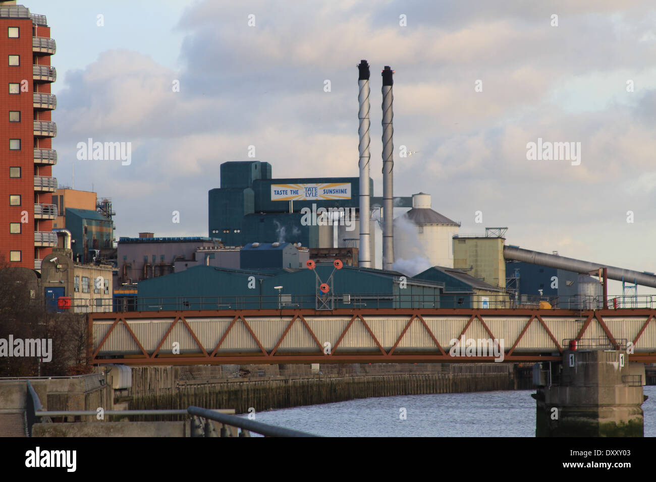 Tate and Lyle Factory at London Docklands skyline Stock Photo - Alamy