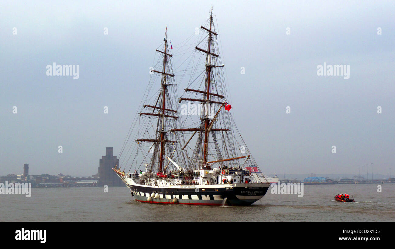 Tall Ships Youth Trust's 'Stavros S Niarchos' on River Mersey after ...