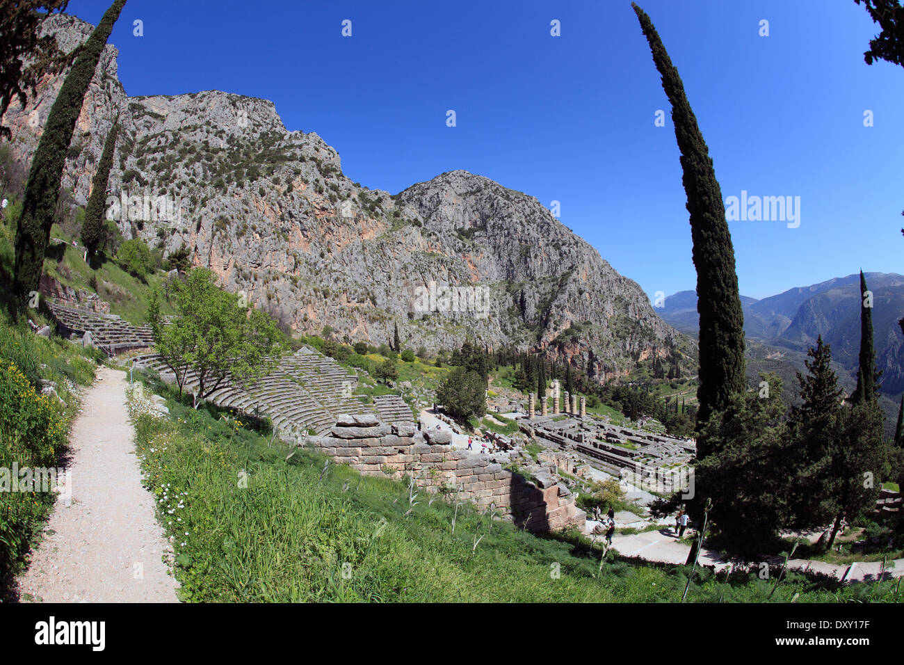 greece fokida mount parnassus delphi the temple of apollo and the ...