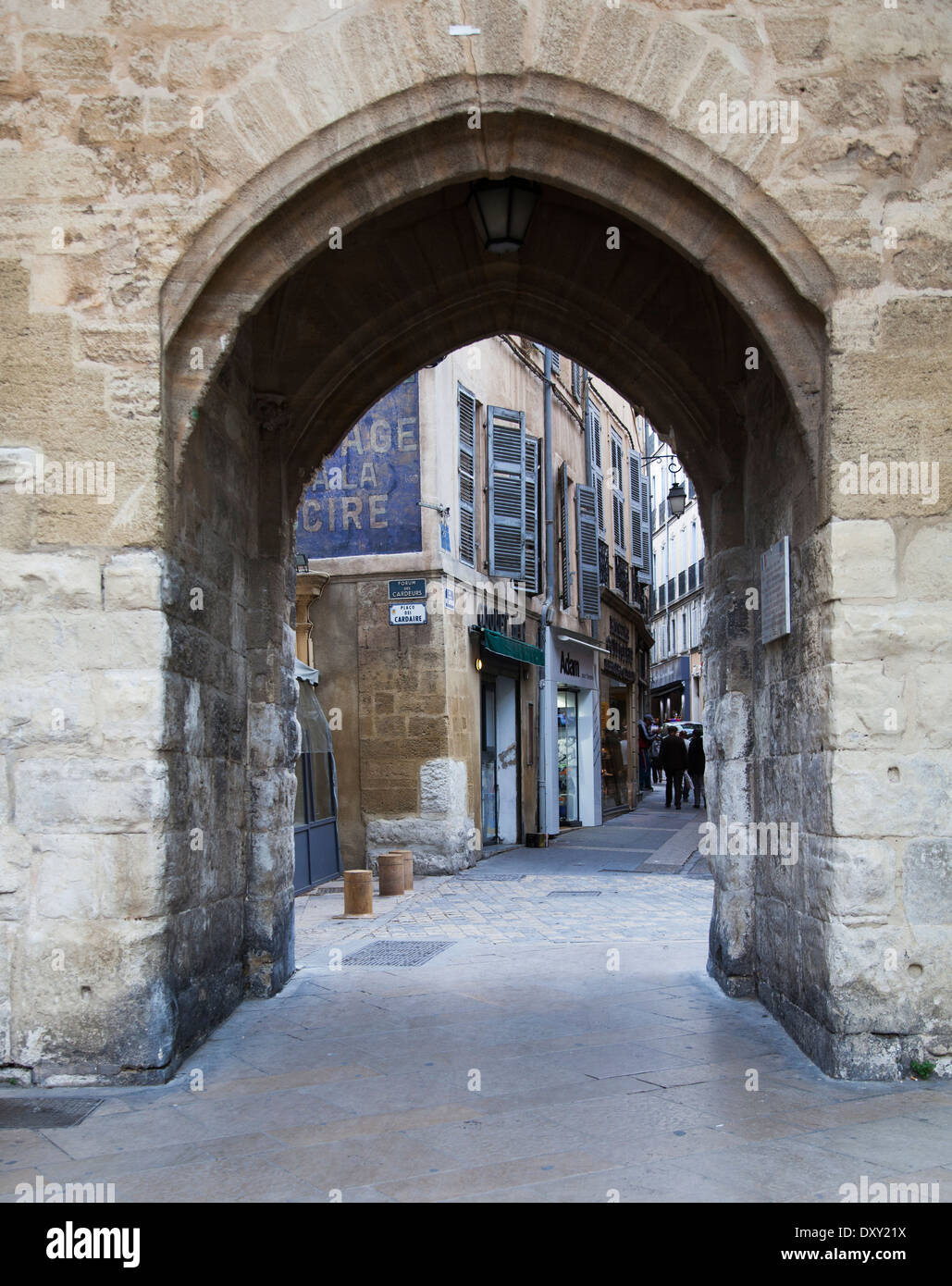 Street with archway view to shops in historic Aix en Provence Stock ...
