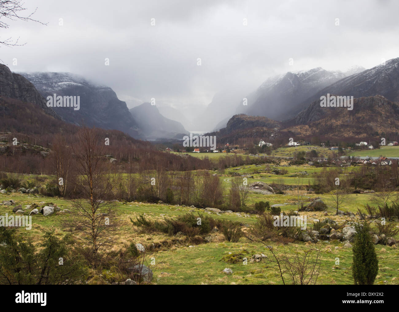 Oltedal Rogaland Norway, between winter and spring, mountains,fjord and ...