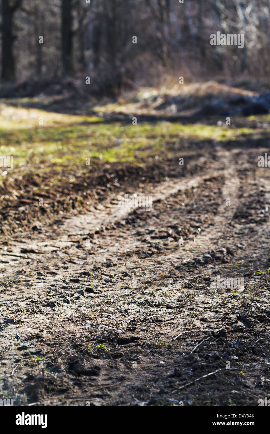 wheeled tractor tracks in dirt country road in spring Stock Photo - Alamy