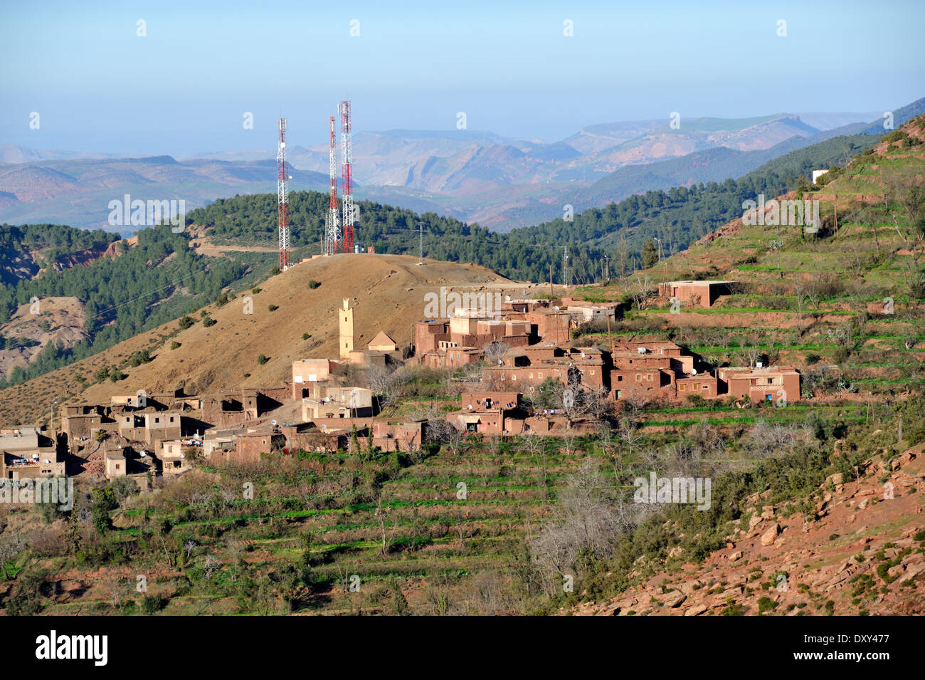 Traditional Berber Moroccan village with terraced fields in Atlas ...