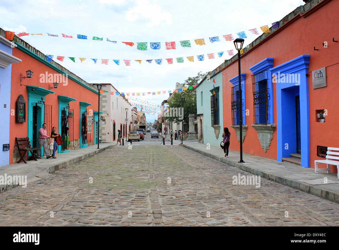 Colourful houses lining a cobbled street in Oaxaca, Mexico Stock Photo ...