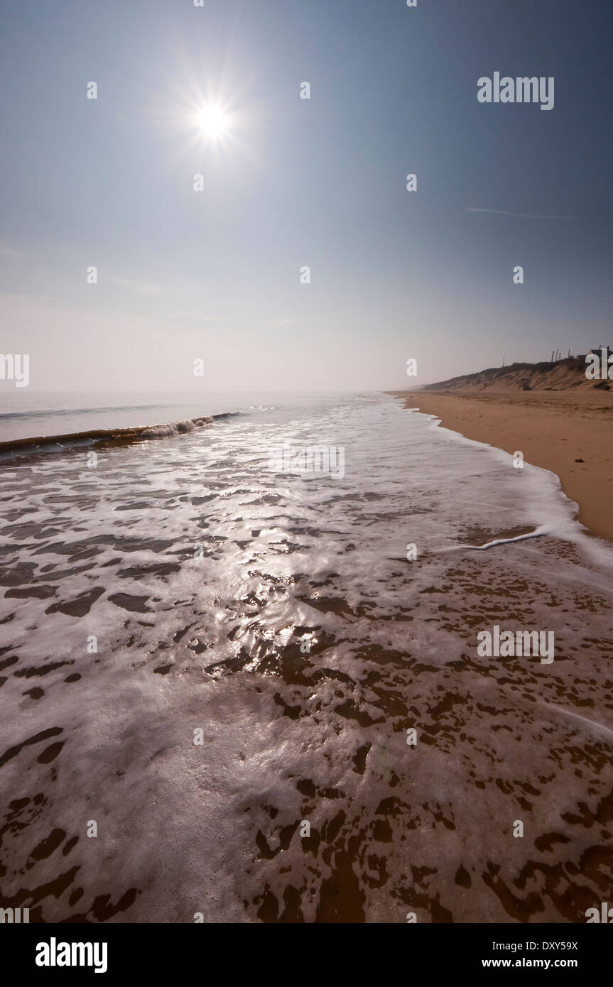 Norfolk beach sandy sunny sand sun sea waves Hemsby England UK Stock ...