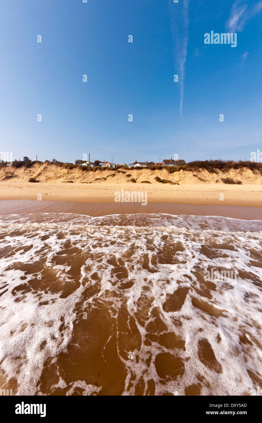Hemsby beach Norfolk sand beach chalets coastal erosion Stock Photo - Alamy