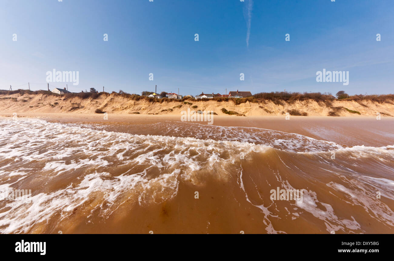 Hemsby beach Norfolk sand beach chalets coastal erosion Stock Photo - Alamy