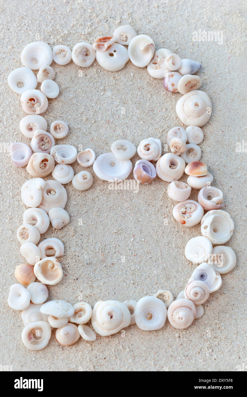 Alphabet shell letters on sandy beach, closeup Stock Photo - Alamy