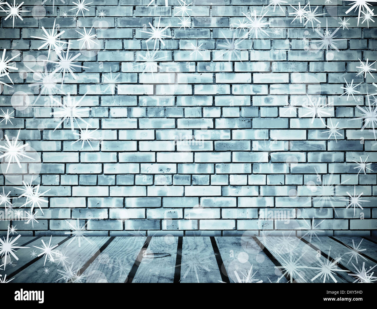Wall from frozen bricks and wooden floor with snowflakes Stock Photo ...