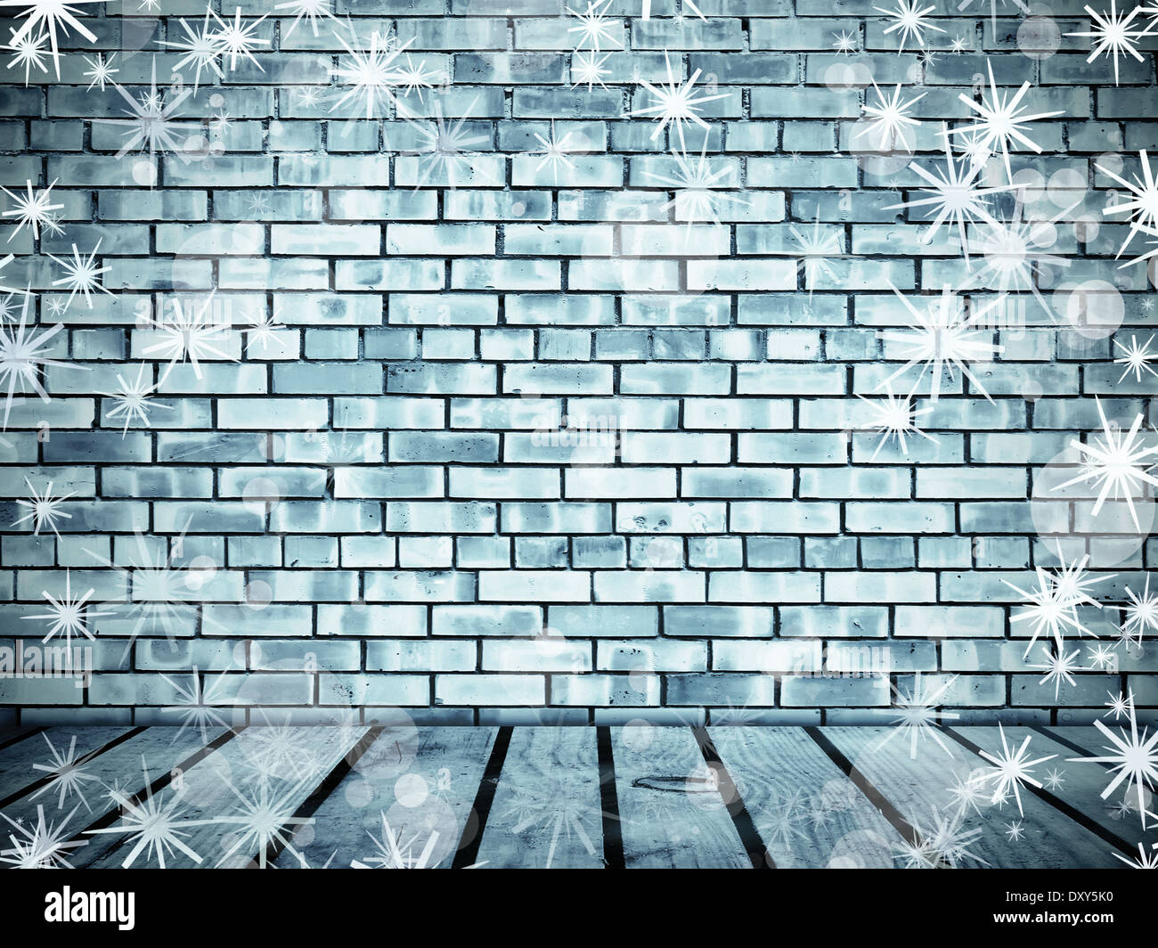Wall from frozen bricks and wooden floor with snowflakes Stock Photo ...
