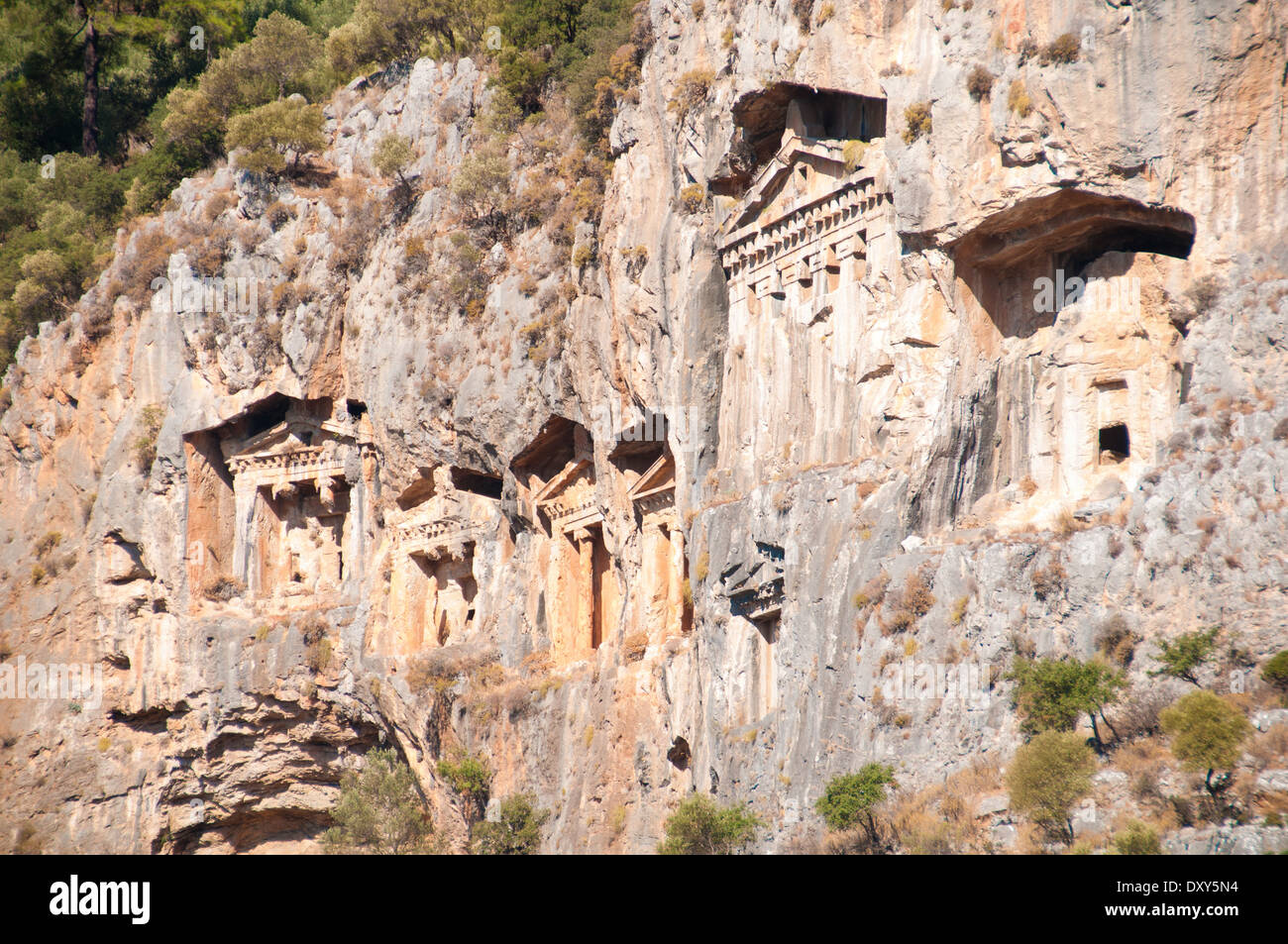 Turkish Lycian tombs - ancient necropolis in the mountains Stock Photo ...