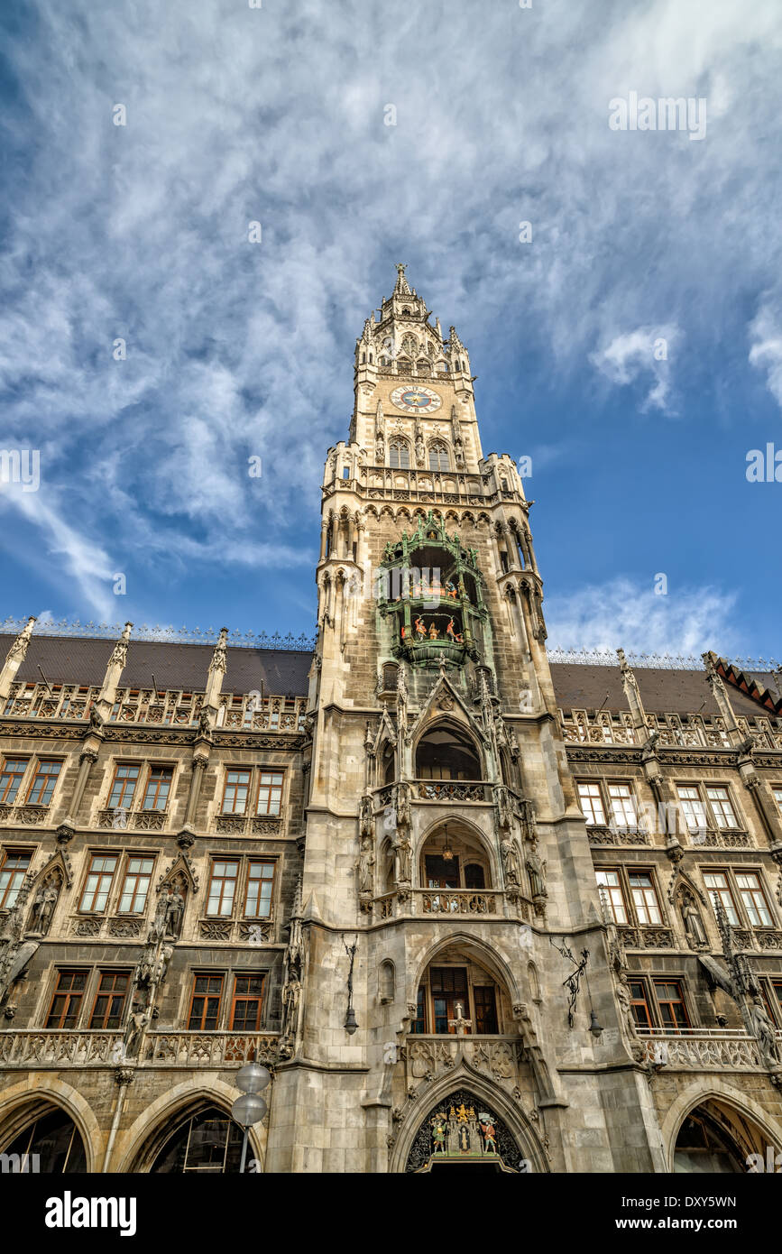 Facade with clock tower of new city hall in Munich, Germany Stock Photo ...