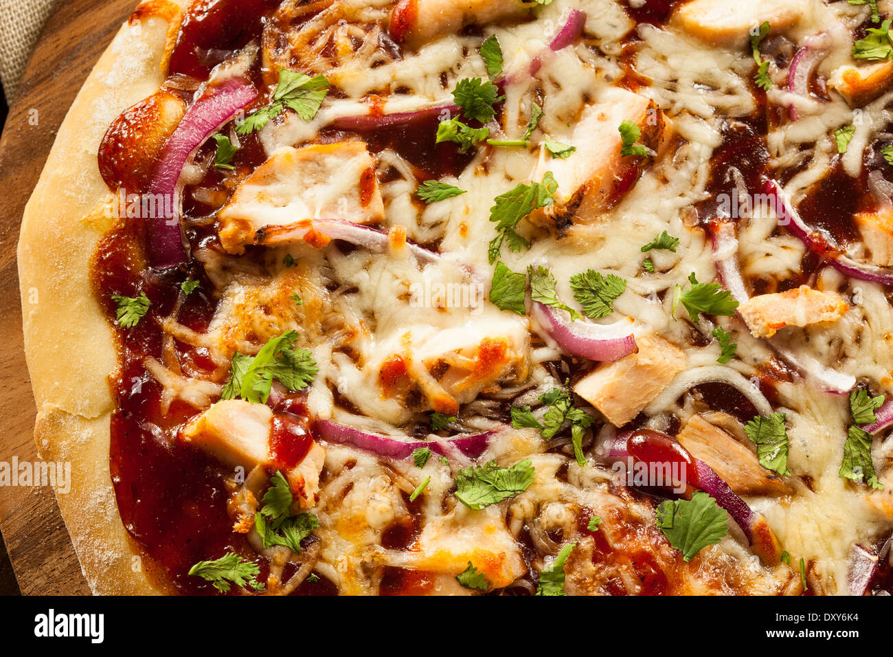 Homemade Barbecue Chicken Pizza with Onions and Cilantro Stock Photo ...