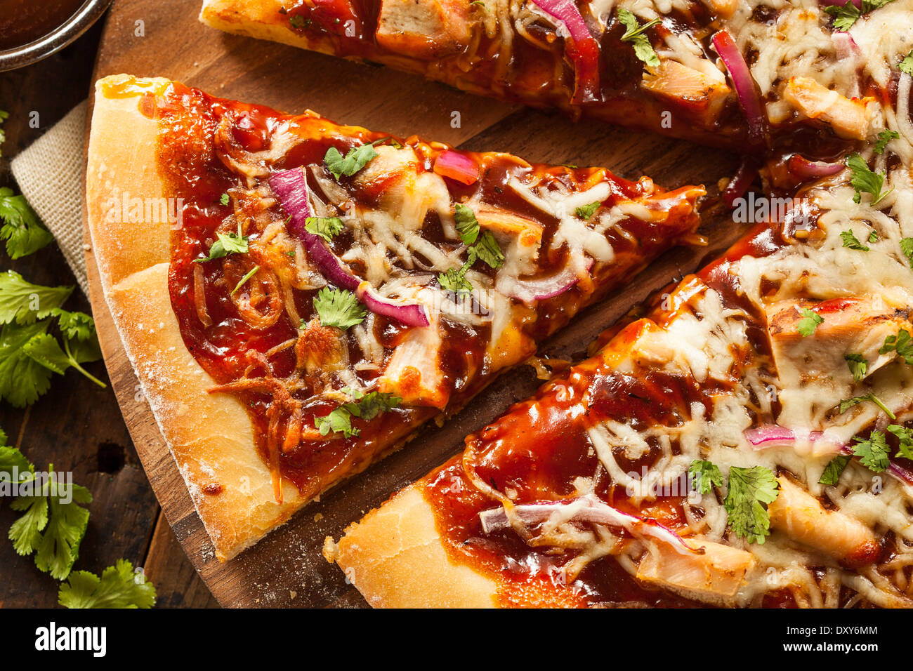 Homemade Barbecue Chicken Pizza with Onions and Cilantro Stock Photo ...