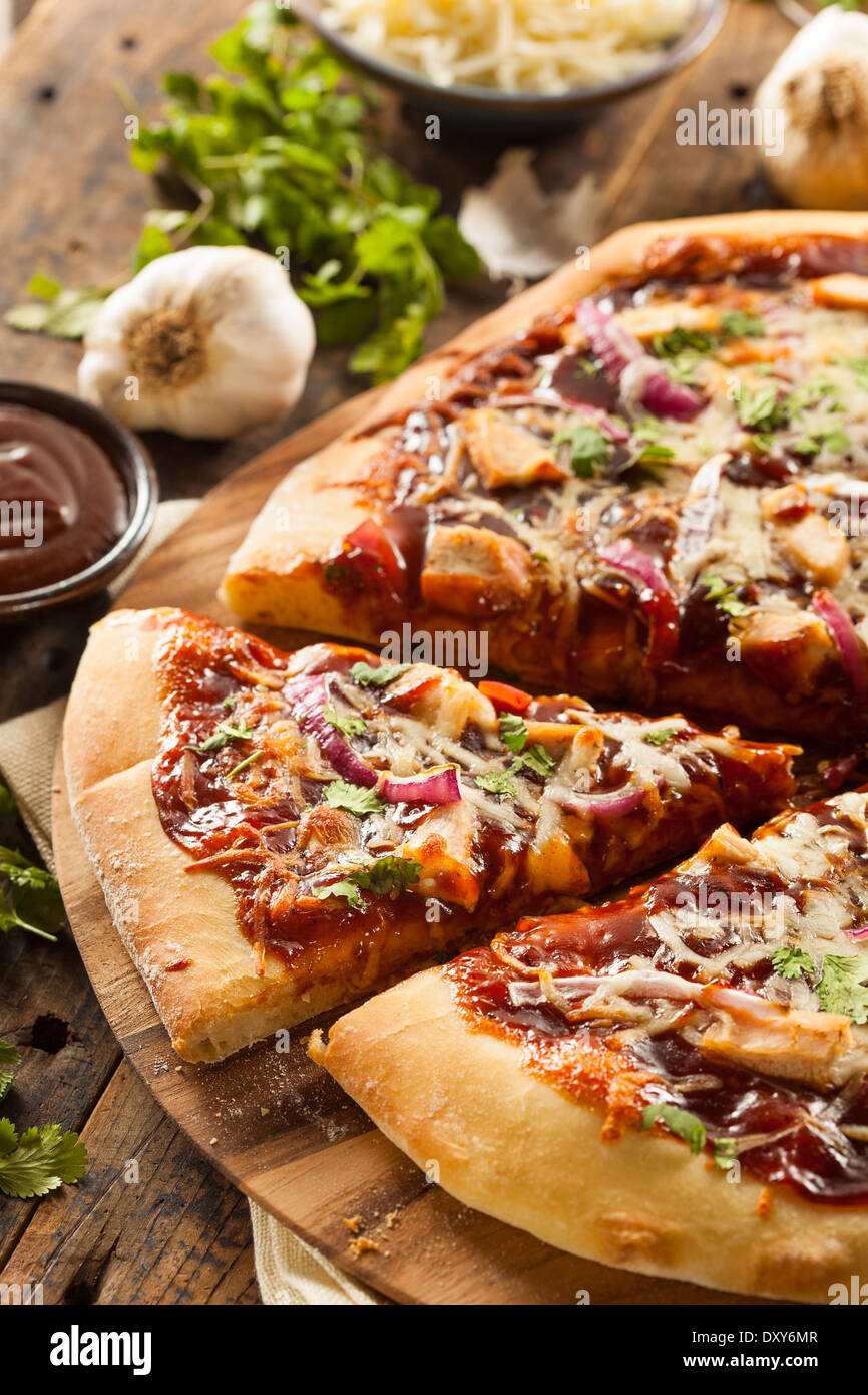 Homemade Barbecue Chicken Pizza with Onions and Cilantro Stock Photo ...