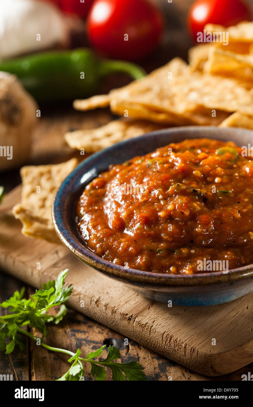Organic Red Spicy Salsa with Tortilla Chips Stock Photo - Alamy